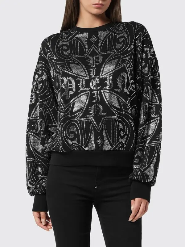 Philipp Plein Jersey Sweatshirt With Rhinestone Monogram And Dropped Shoulders
