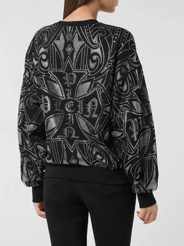 Philipp Plein Jersey Sweatshirt With Rhinestone Monogram And Dropped Shoulders