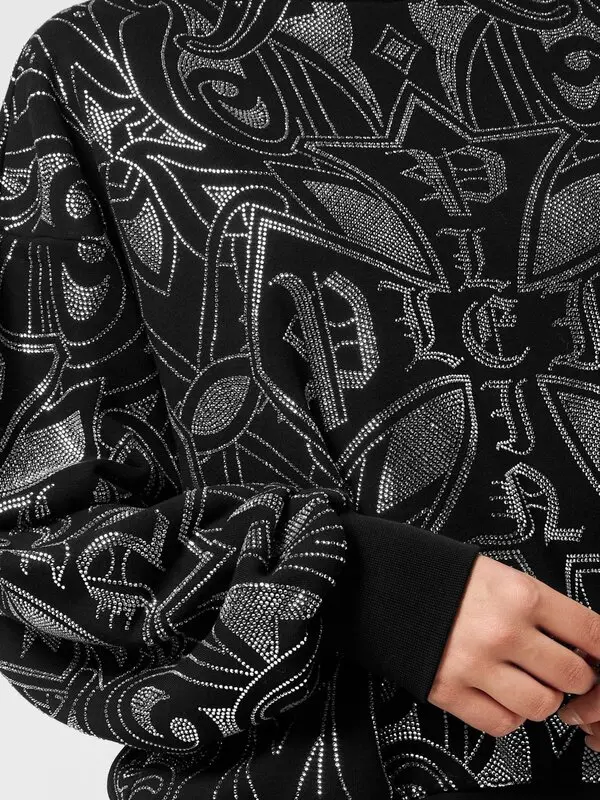 Philipp Plein Jersey Sweatshirt With Rhinestone Monogram And Dropped Shoulders