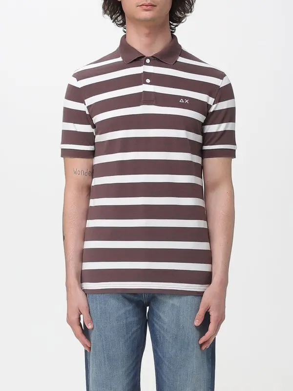 SUN 68 Striped Cotton Polo Shirt With Logo - Brown
