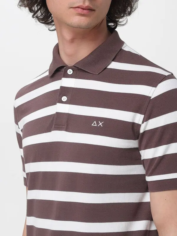 SUN 68 Striped Cotton Polo Shirt With Logo - Brown