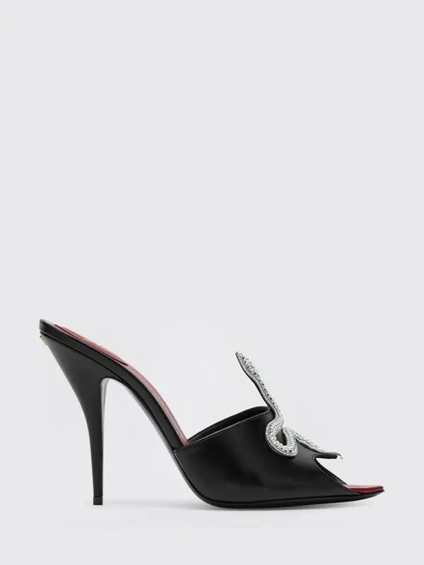 Valentino Garavani Leather Mules With Vlogo Signature And Rhinestones - Black