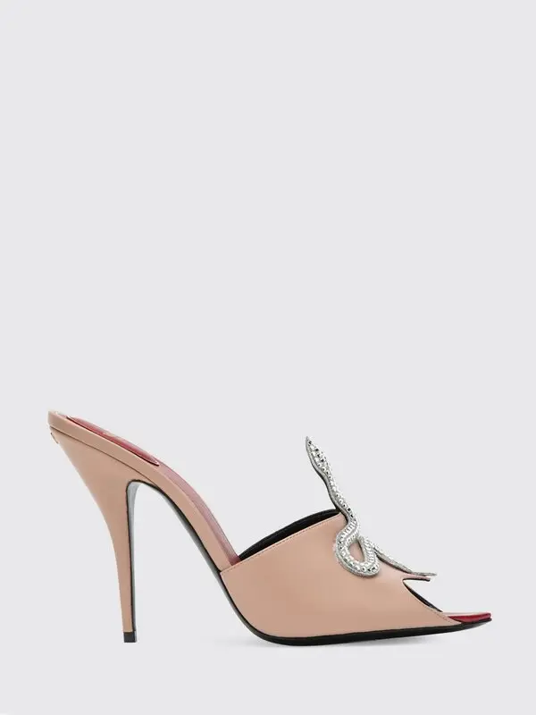 Valentino Garavani Leather Mules With Vlogo Signature And Rhinestones - Pink