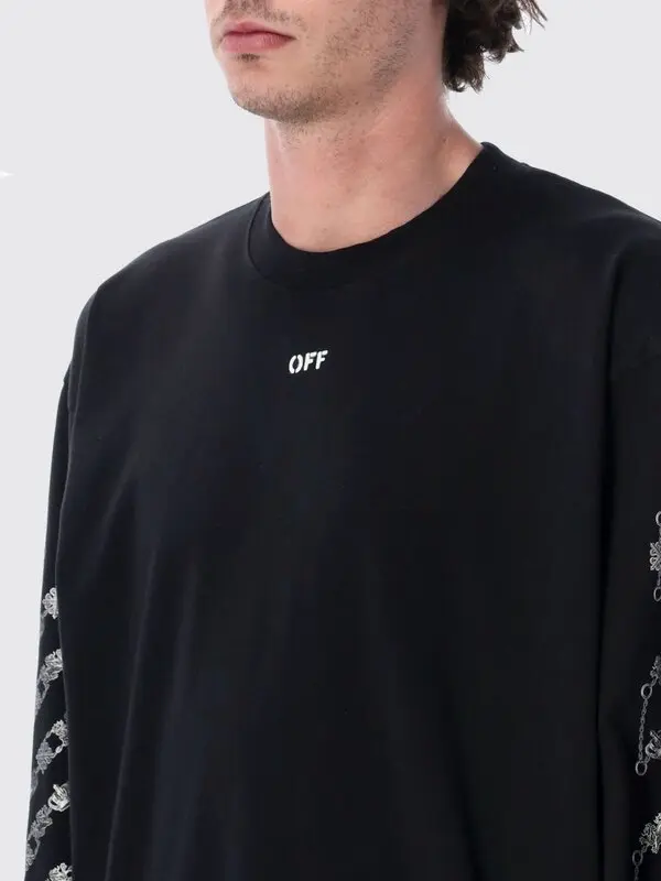 Off-White Long-sleeved Cotton T-shirt With Arrow And Diagonal Print