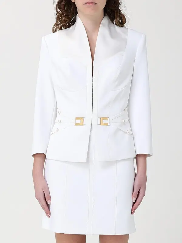 Elisabetta Franchi Belted Blazer With Logo - Ivory