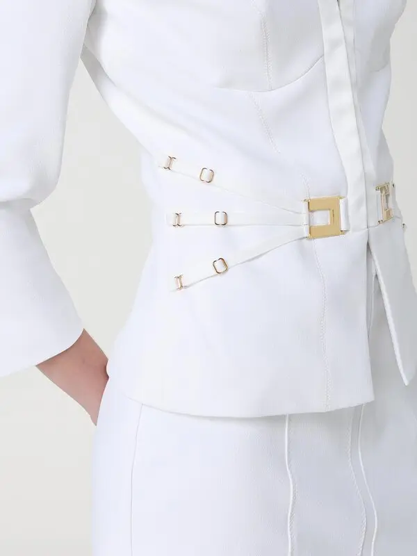 Elisabetta Franchi Belted Blazer With Logo - Ivory