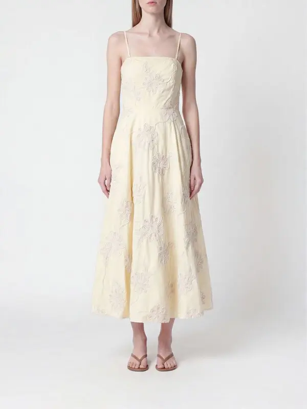 ROTATE BY BIRGER CHRISTENSEN Embroidered Crêpe Midi Dress - Yellow
