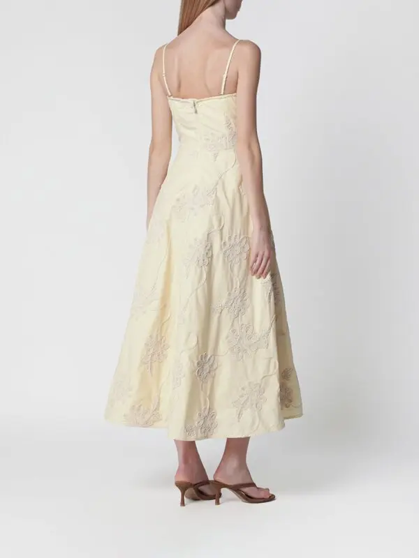 ROTATE BY BIRGER CHRISTENSEN Embroidered Crêpe Midi Dress - Yellow