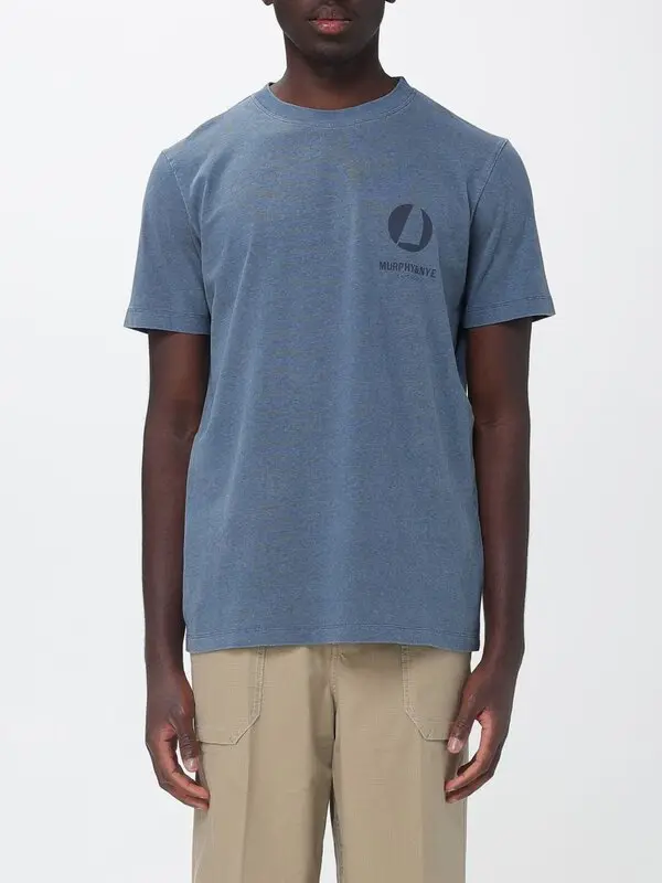 MURPHY&NYE Crew-neck Cotton T-shirt With Contrast Back Logo - Blue