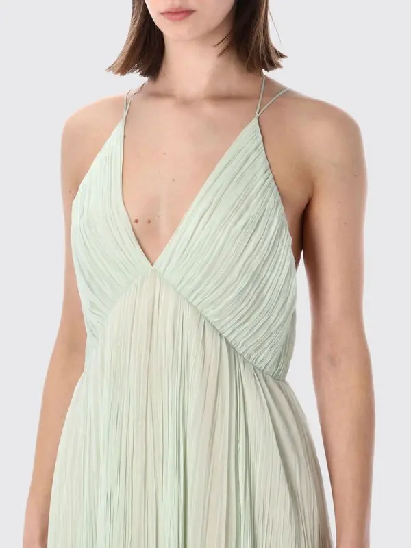 Alberta Ferretti Pleated Silk Chiffon Midi Dress