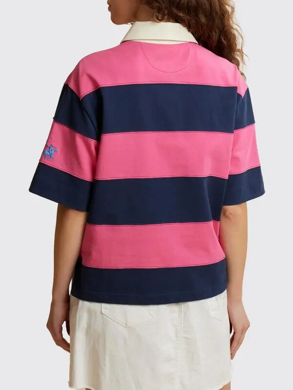 LA MARTINA Striped Cotton Polo Shirt With Logo Detail - Navy
