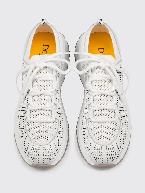 DOUCAL'S Perforated Leather And Crochet Knit Sneakers - White