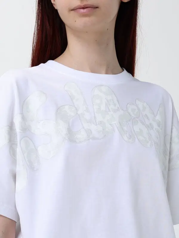 DISCLAIMER Cropped Cotton T-shirt With Printed Logo And Crew Neck - White