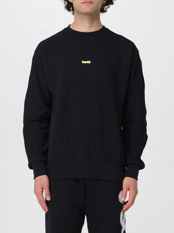 DISCLAIMER Crew Neck Cotton Sweatshirt With Printed Logo And Dropped Shoulders - Black