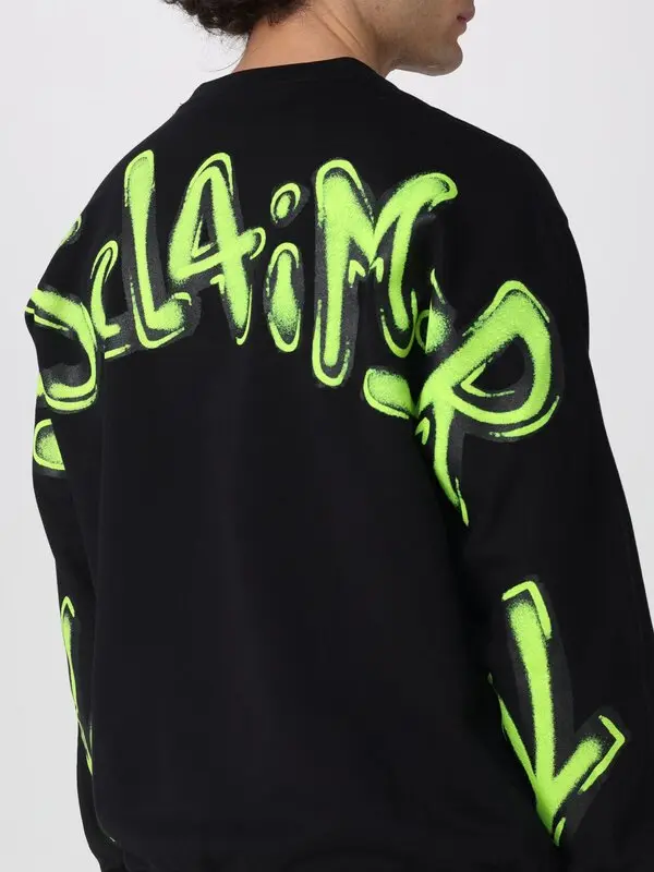 DISCLAIMER Crew Neck Cotton Sweatshirt With Printed Logo And Dropped Shoulders - Black