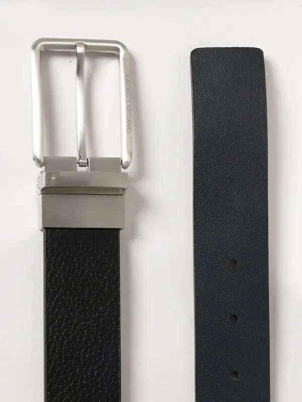 Armani Exchange Reversible Leather Belt With Silver-tone Buckle