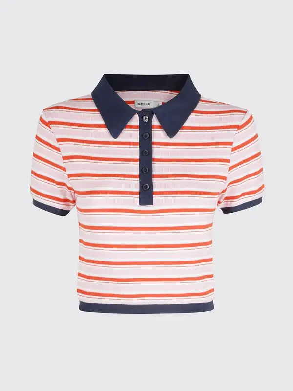 Simkhai Striped Cropped Polo In Viscose Blend With Contrast Trims