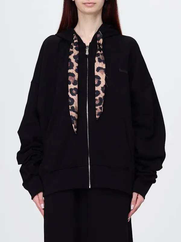 DISCLAIMER Oversized Cotton Zip-up Hoodie With Animal Print Accents