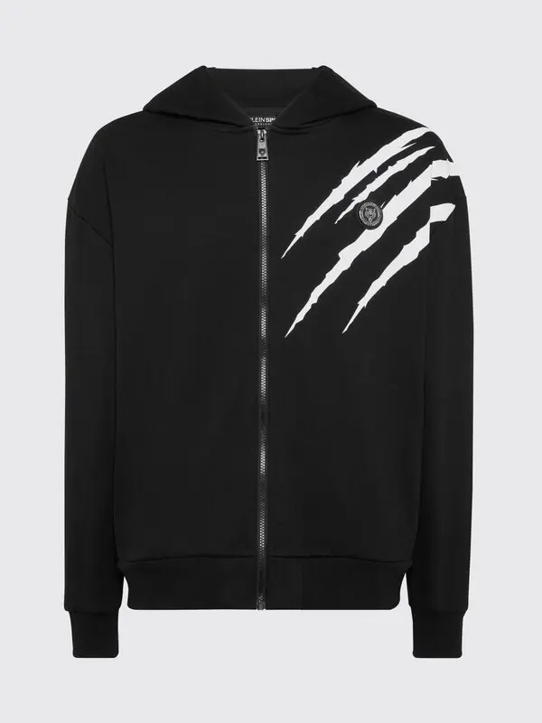 PLEIN SPORT Relaxed Fit Zip-up Hooded Sweatshirt With Back Logo