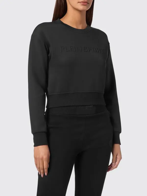 PLEIN SPORT Cropped Crewneck Sweatshirt In Jersey With Elasticated Cuffs