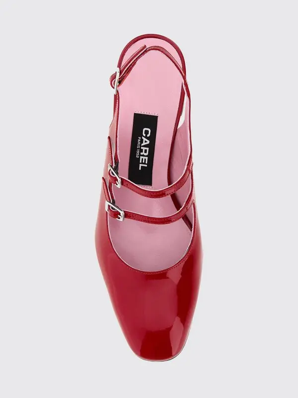 CAREL Patent Leather Mary Jane Style Slingbacks With Double Straps - Red
