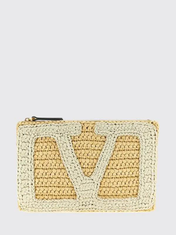 Valentino Garavani Crochet Raffia Pouch - Beige