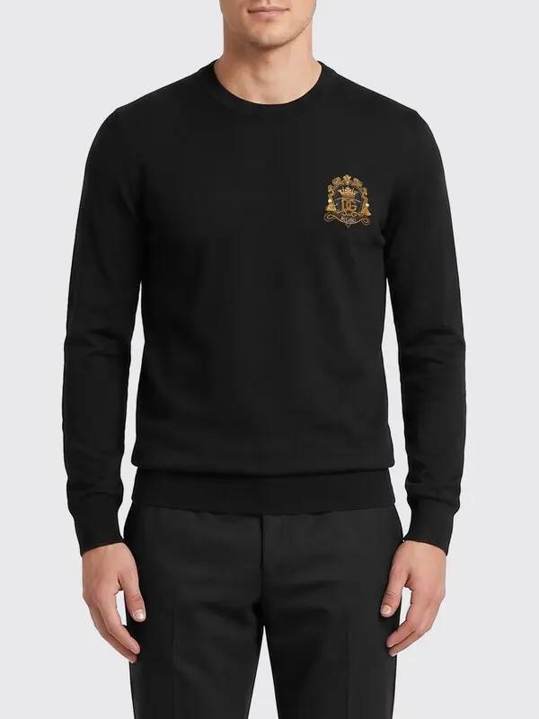 Dolce & Gabbana Crewneck Sweater In Pure Virgin Wool With Logo Crest
