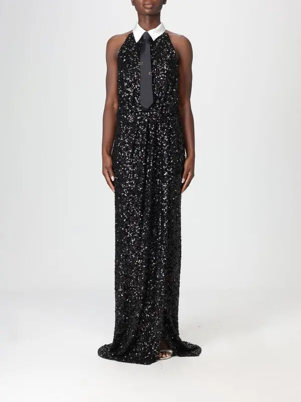Elisabetta Franchi Sequin Gown With Tie Detail