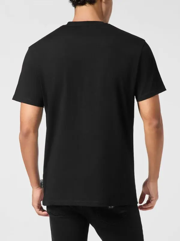 Philipp Plein Cotton T-shirt With Contrasting Logo Patch And Dropped Shoulders - Black