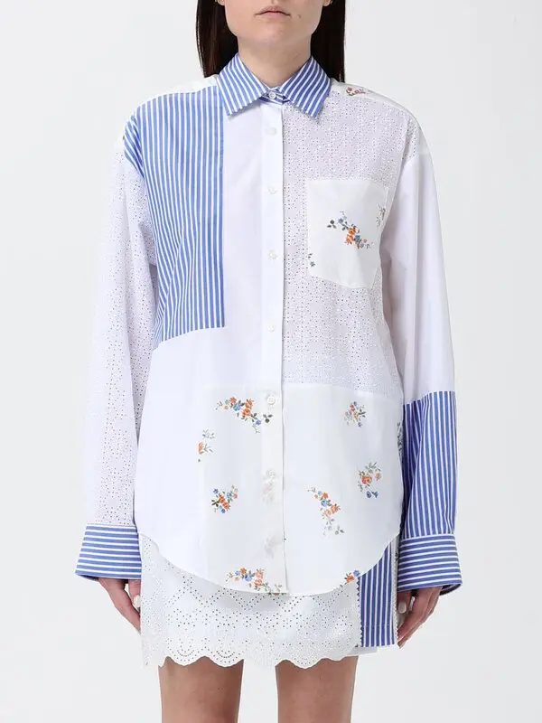 MSGM Striped And Floral Sangallo Cotton Shirt