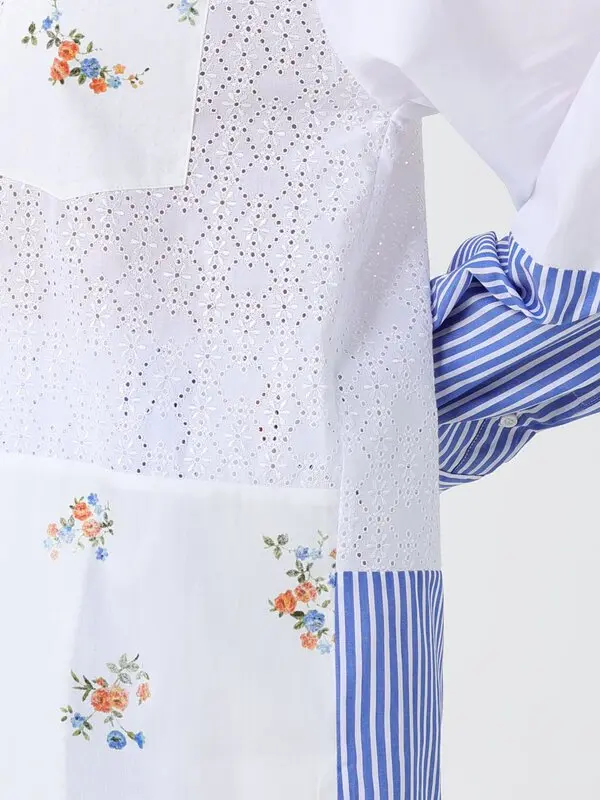 MSGM Striped And Floral Sangallo Cotton Shirt