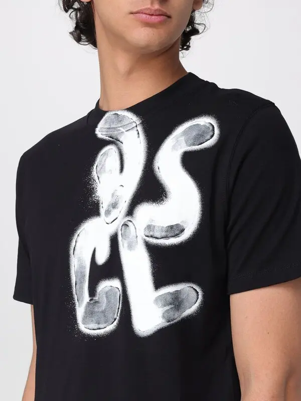 DISCLAIMER Slim Fit Cotton T-shirt With Graffiti Logo Print - Black