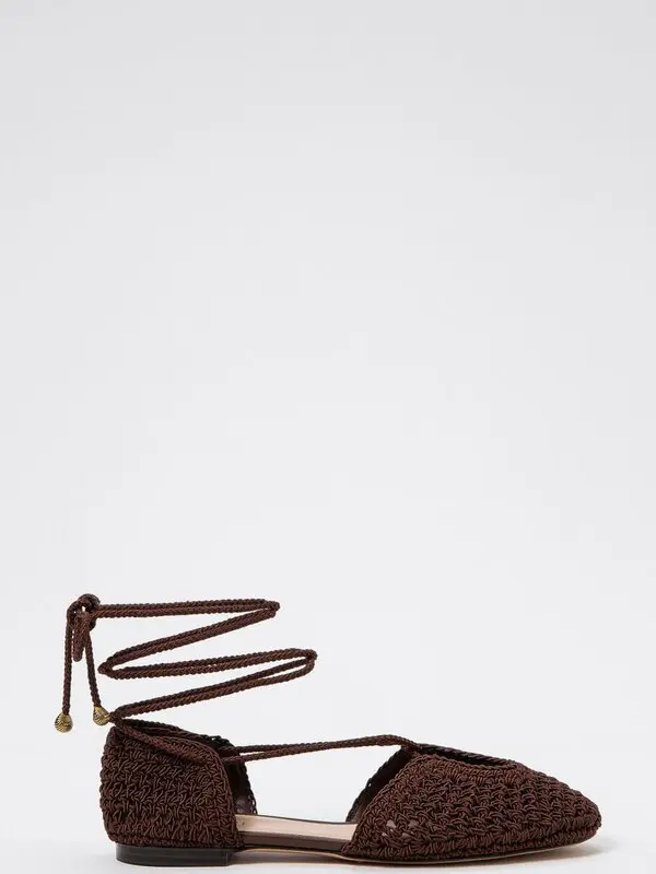 TWINSET Crochet Polyester Ballet Flats With Ankle-tie Ribbons