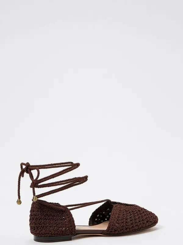 TWINSET Crochet Polyester Ballet Flats With Ankle-tie Ribbons