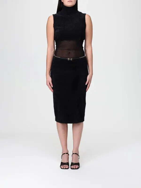 Elisabetta Franchi Mohair-blend Turtleneck Top And Skirt Set - Black