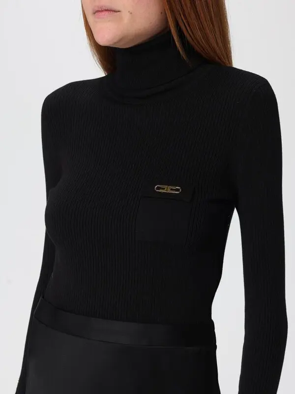 Elisabetta Franchi Ribbed Turtleneck Dress With Pocket Detail