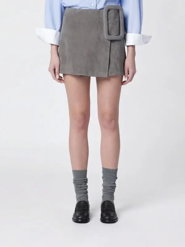 AMI Paris Suede Mini Skirt With Maxi Buckle - Grey