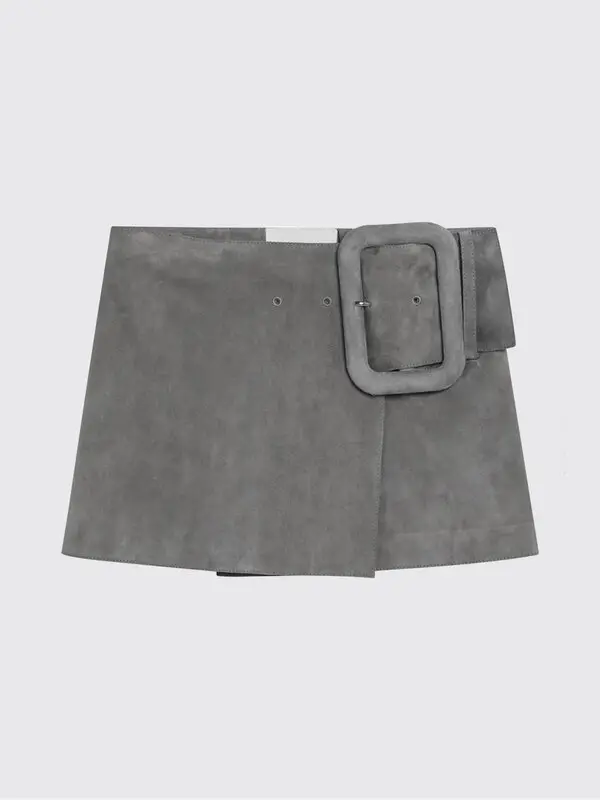 AMI Paris Suede Mini Skirt With Maxi Buckle - Grey