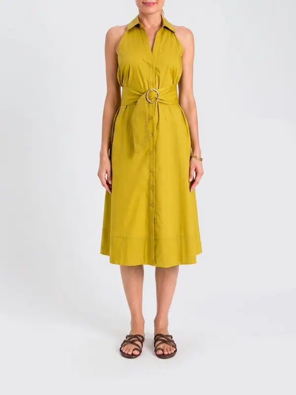TWINSET Chemisier Dress In Stretch Cotton With Belt - Green