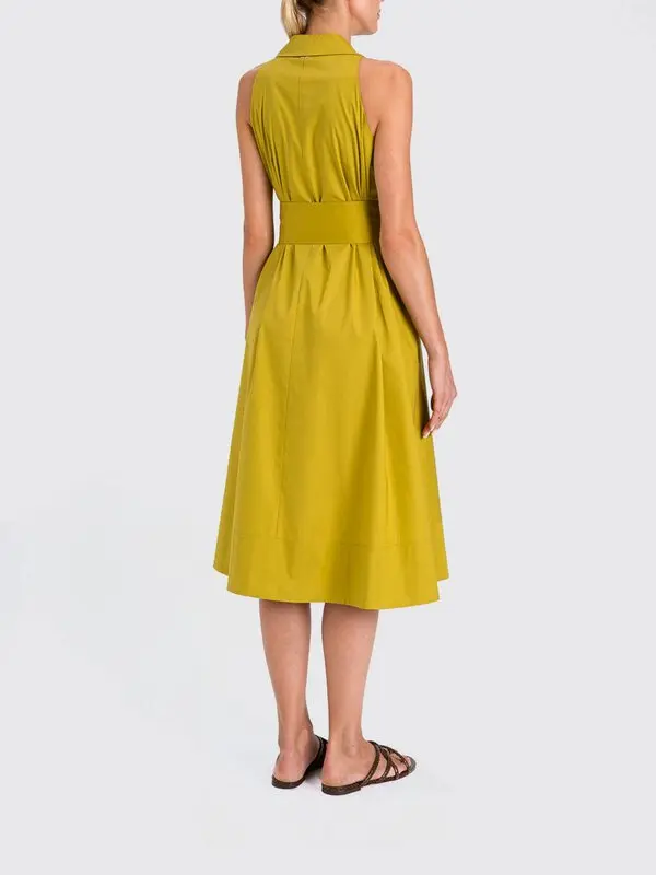 TWINSET Chemisier Dress In Stretch Cotton With Belt - Green