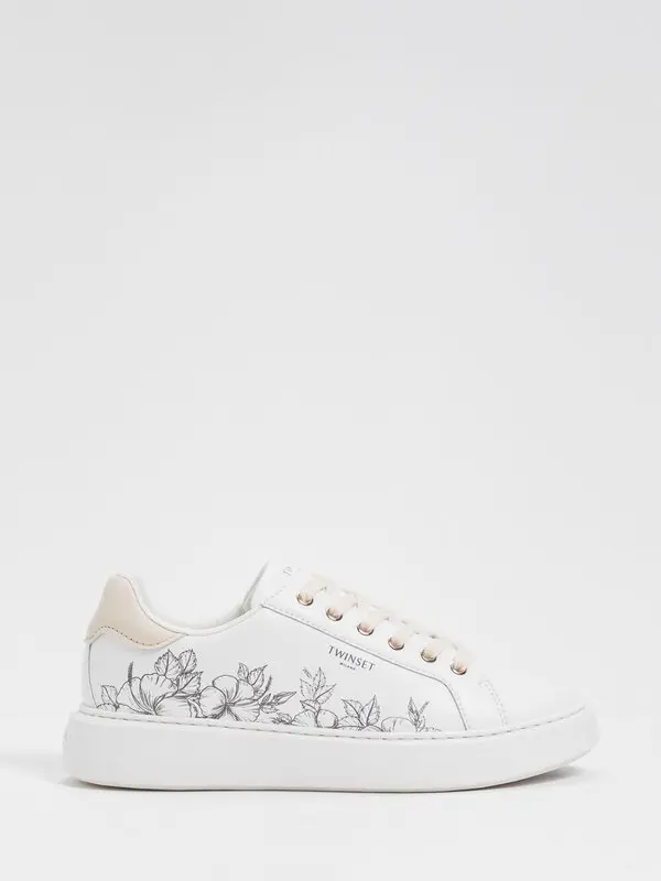 TWINSET Leather Sneakers With Floral Print