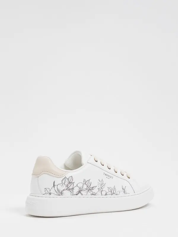 TWINSET Leather Sneakers With Floral Print