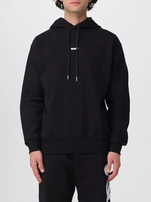 DISCLAIMER Cotton Hoodie With Printed Logo And Dropped Shoulders - Black