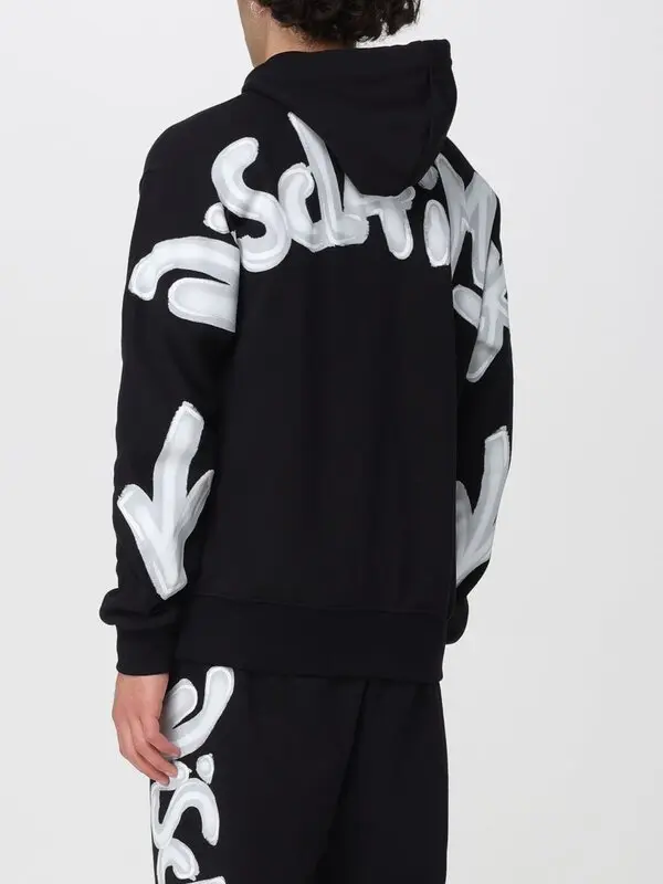 DISCLAIMER Cotton Hoodie With Printed Logo And Dropped Shoulders - Black