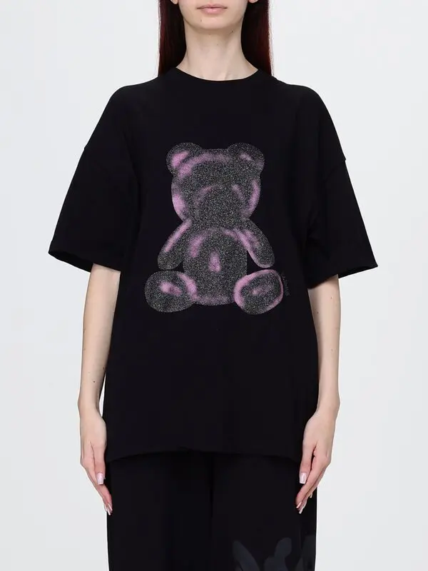 DISCLAIMER Oversized Cotton T-shirt With Teddy Bear Print - Black