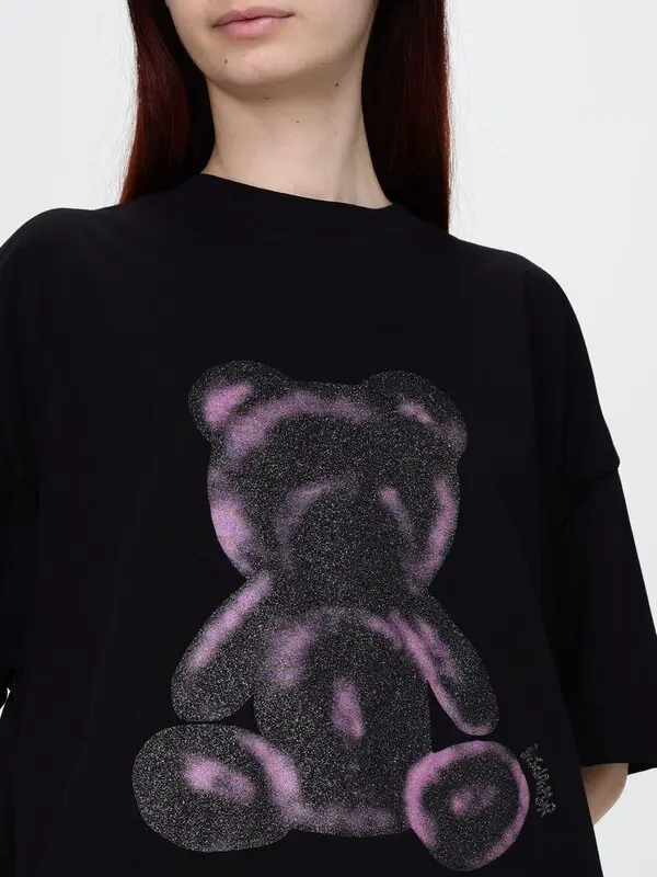 DISCLAIMER Oversized Cotton T-shirt With Teddy Bear Print - Black