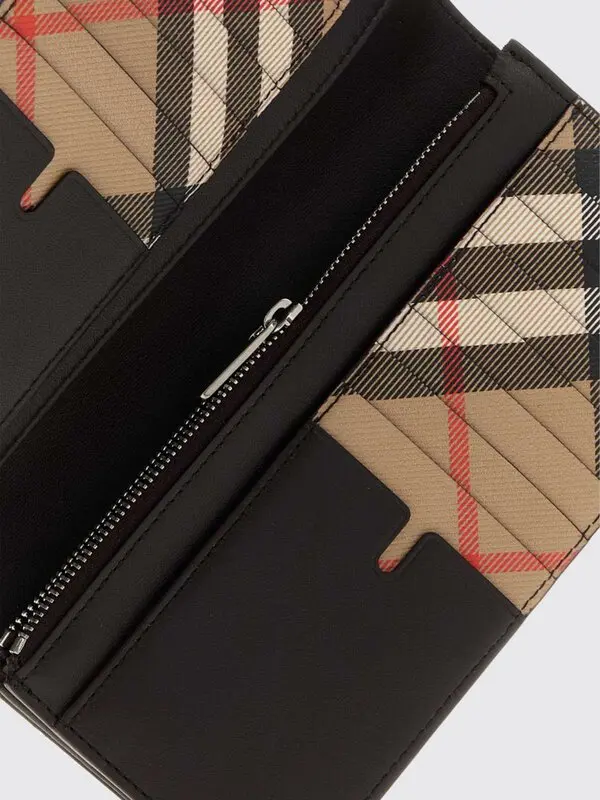 Burberry Check Pattern Calfskin Bifold Wallet With Embossed Logo