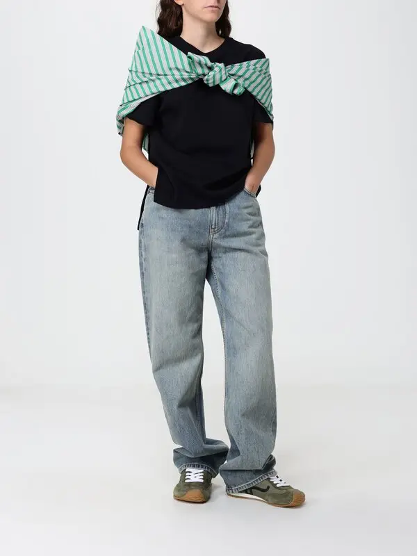 Loewe Cotton Crew-neck T-shirt With Drop Shoulders And Asymmetrical Hem - Black