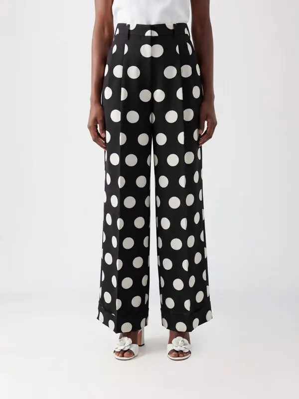 Junya Watanabe High-waisted Polka Dot Crêpe Wide-leg Pants