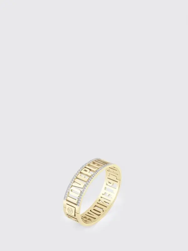 Philipp Plein Rigid Steel Bangle Bracelet With Crystals And Logo Lettering